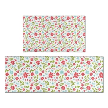 Pioneer Flower Floral Print Pattern Kitchen Rugs Sets Of 2, Anti ...