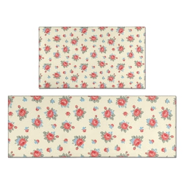 Pioneer Flower Floral Print Pattern Kitchen Rugs Sets Of 2, Anti ...