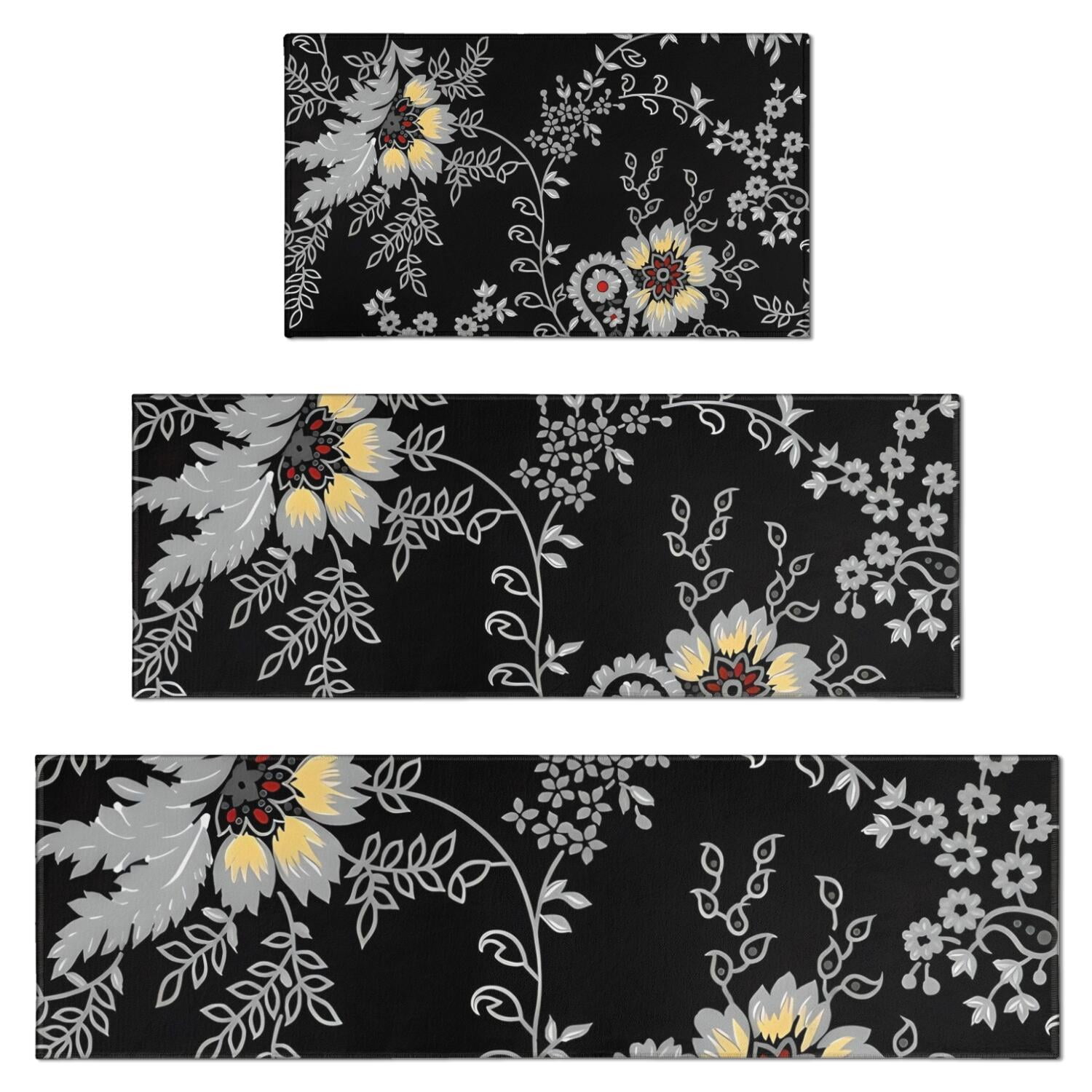 Pioneer Flower Floral Print Pattern Kitchen Rugs Sets Of 3,Kitchen ...