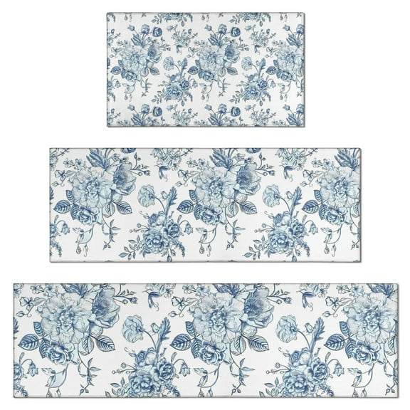 Pioneer Flower Floral Print Pattern Kitchen Rugs Sets Of 3,Kitchen ...