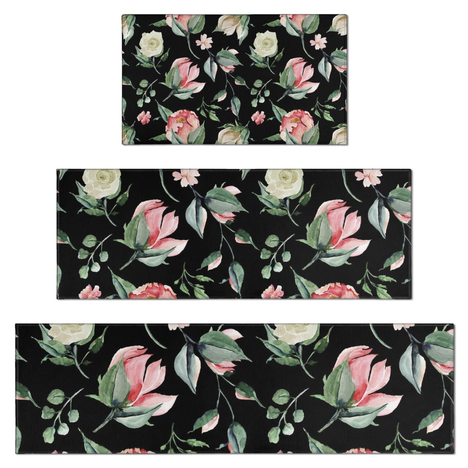 Pioneer Flower Floral Print Pattern Kitchen Rugs Sets Of 3,Kitchen ...