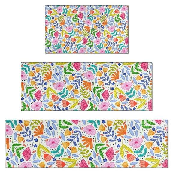 Pioneer Flower Floral Print Pattern Kitchen Rugs Sets Of 3,Kitchen ...