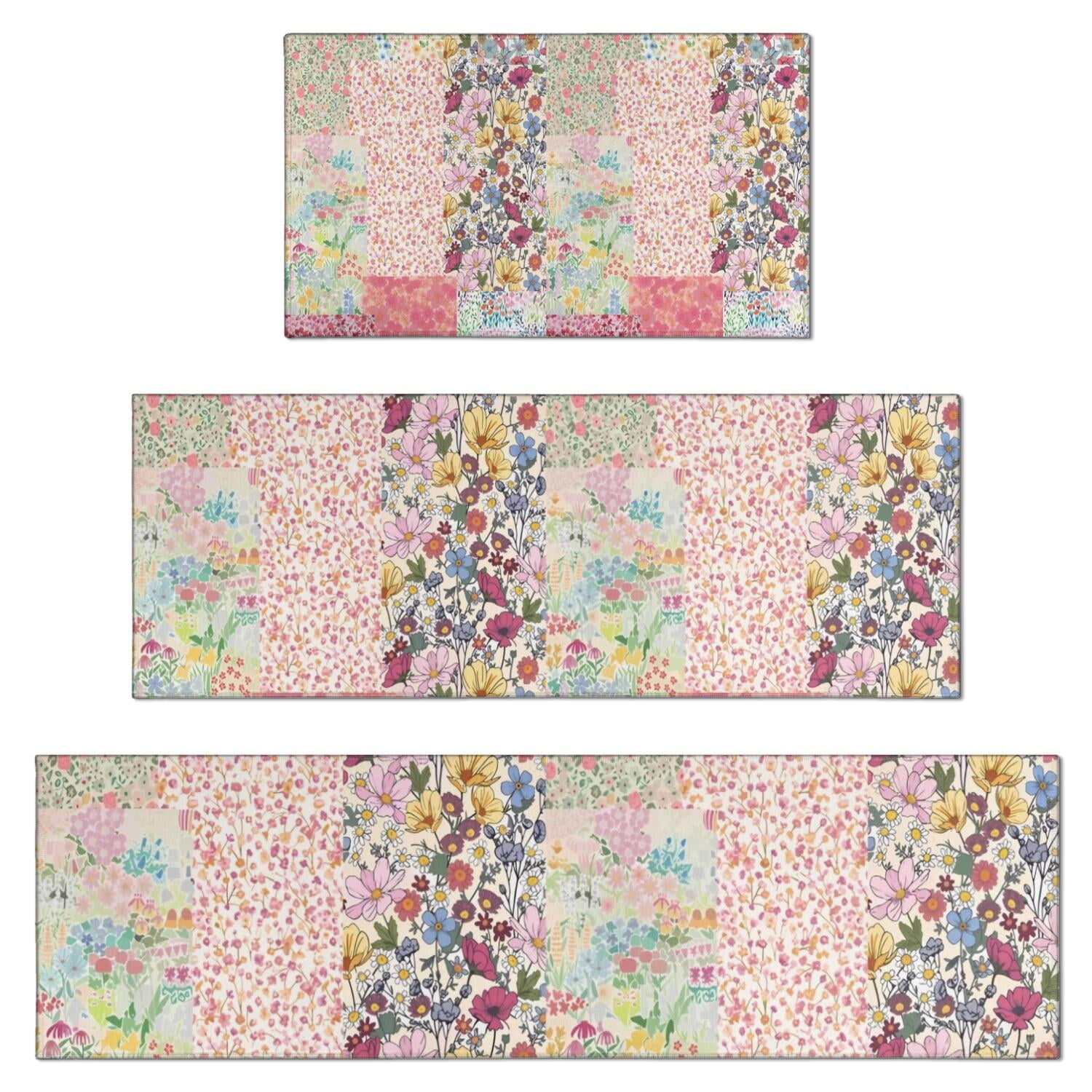 Pioneer Flower Floral Print Pattern Kitchen Rugs Sets Of 3,Kitchen ...