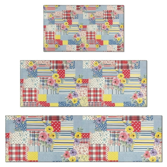 Pioneer Flower Floral Print Pattern Kitchen Rugs Sets Of 3,Kitchen ...