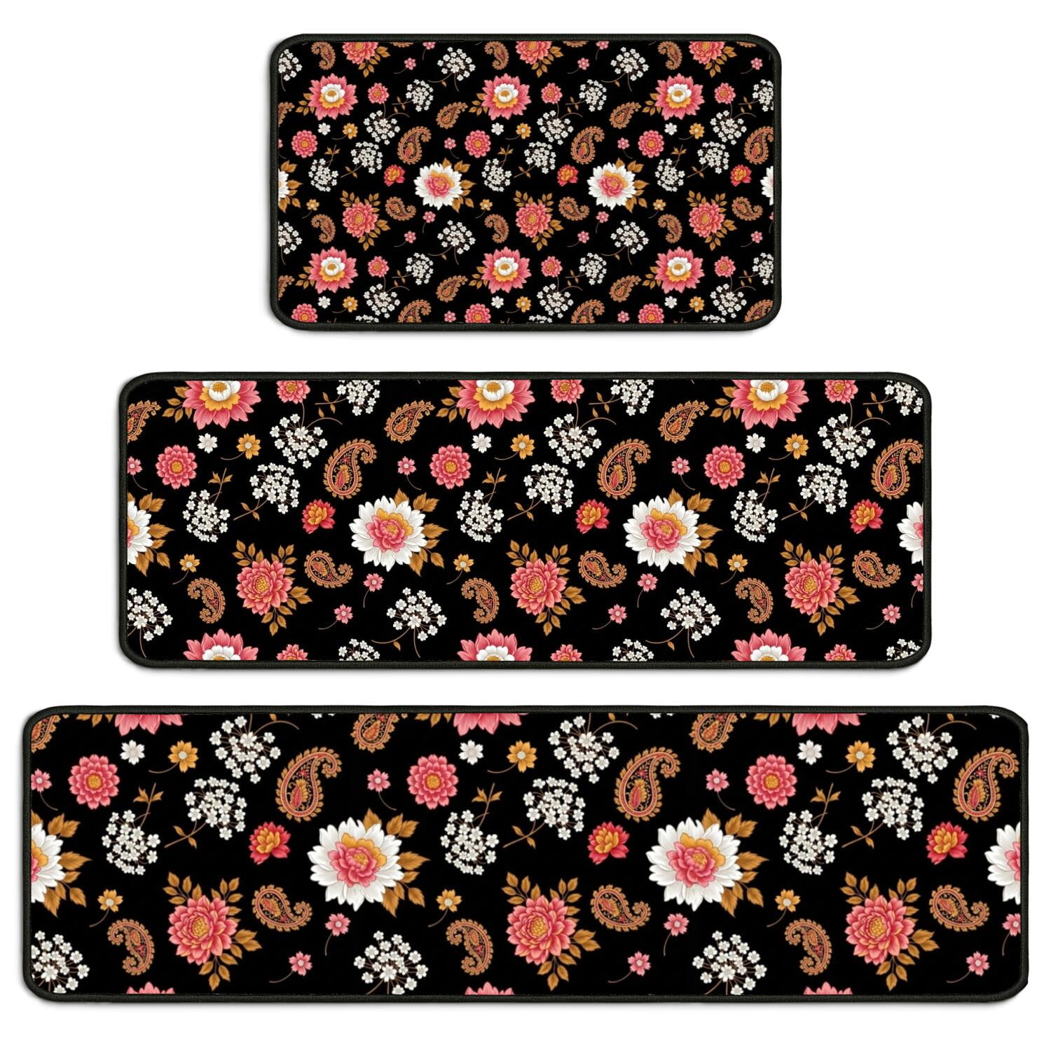 Pioneer Flower Floral Print Pattern Kitchen Rugs Sets Of 3,Kitchen ...