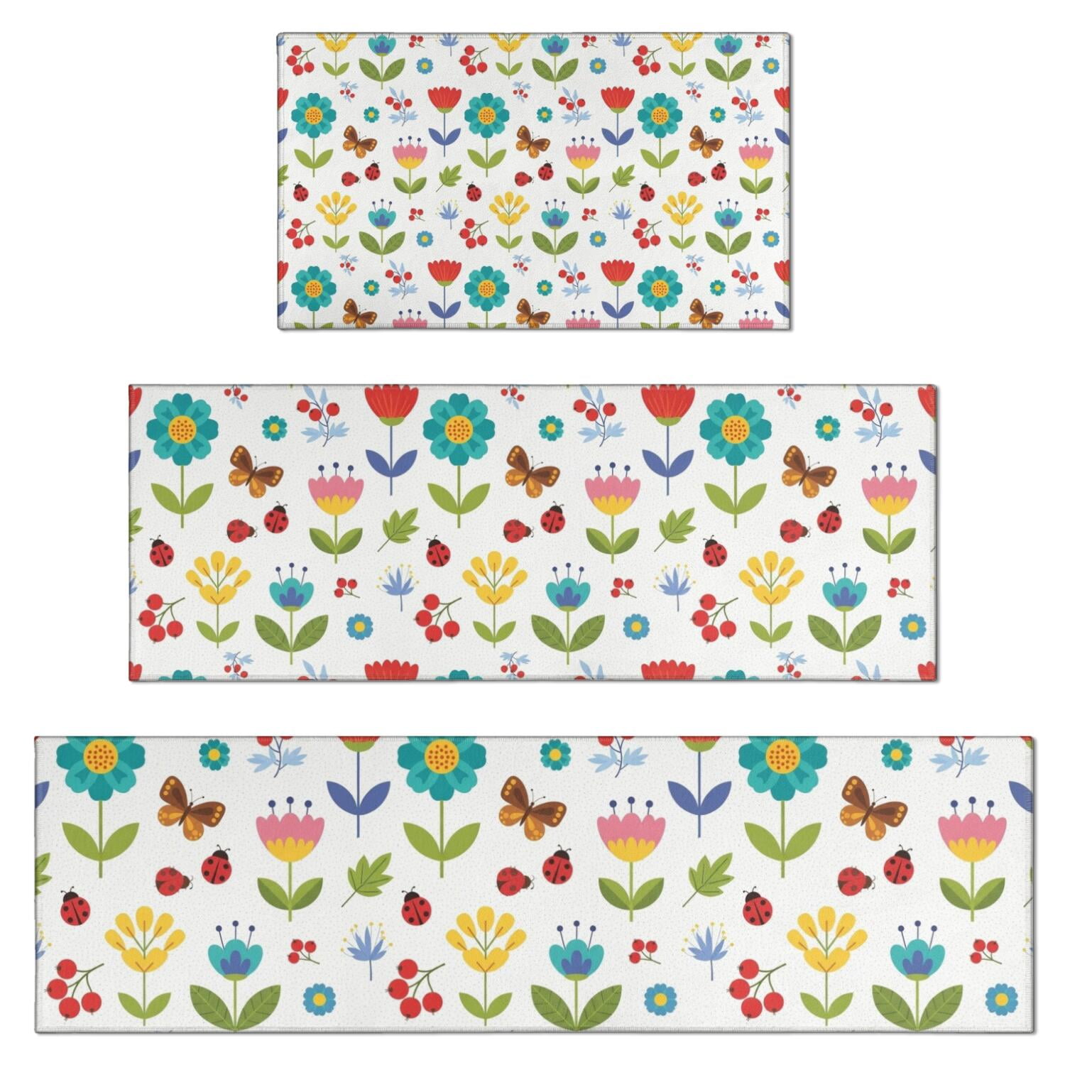 Pioneer Flower Floral Print Pattern Kitchen Rugs Sets Of 3,Kitchen ...
