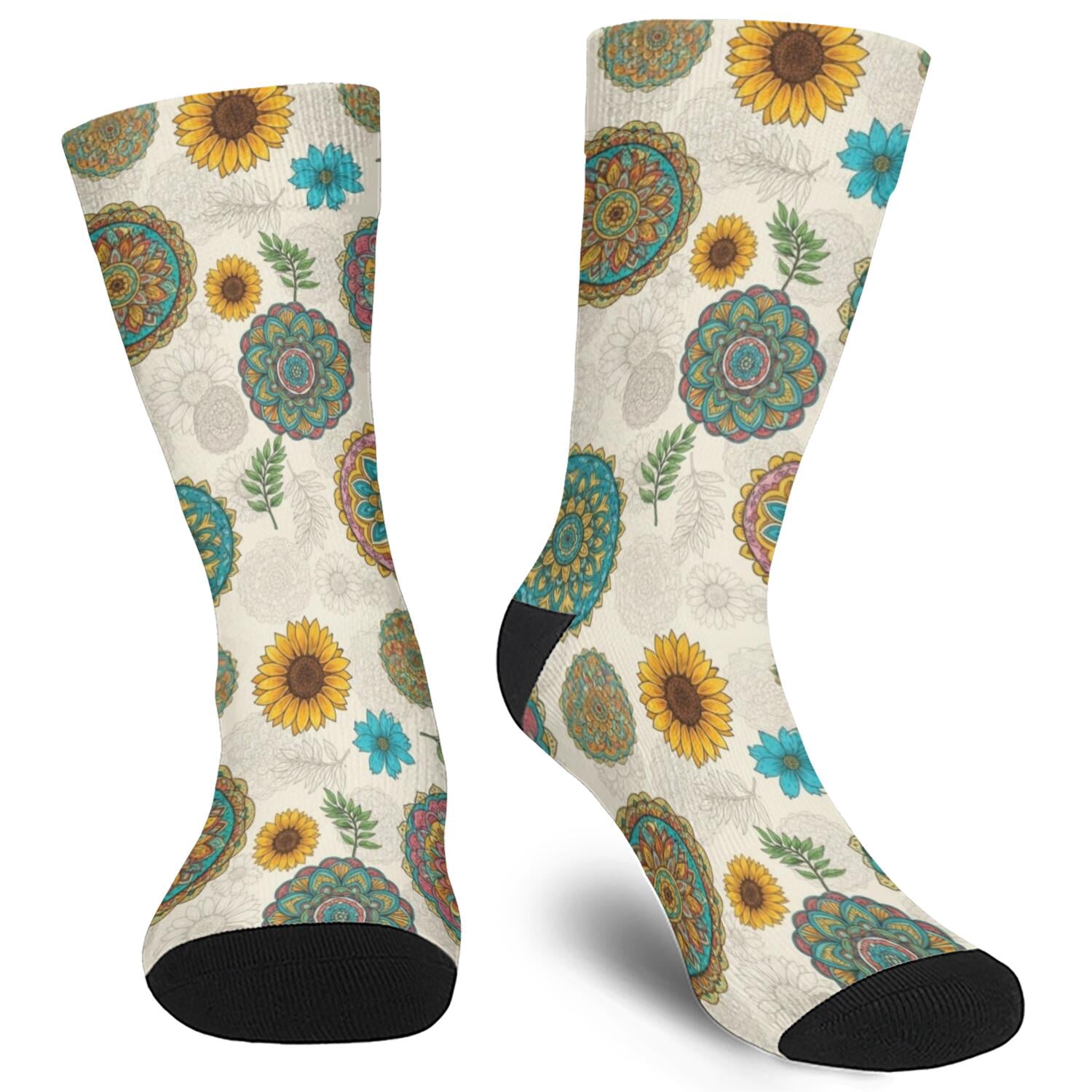 Pioneer Flower Floral Print Pattern Men's Mid-calf Crew Socks, Running ...