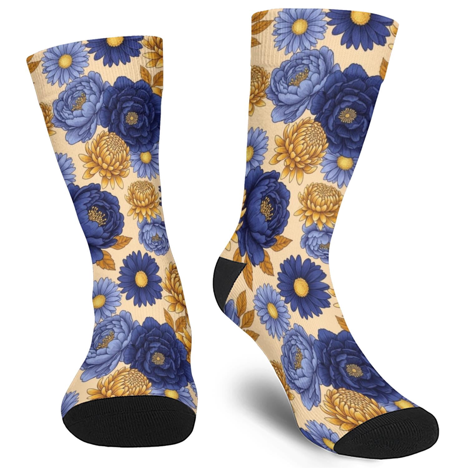 Pioneer Flower Floral Print Pattern Men's Mid-calf Crew Socks, Running ...
