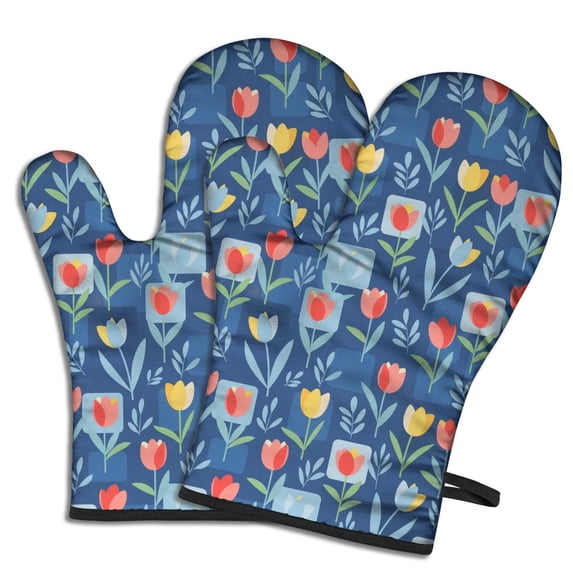 Pioneer Flower Floral Print Pattern Oven Mitt 2-Pack Set, Heat ...