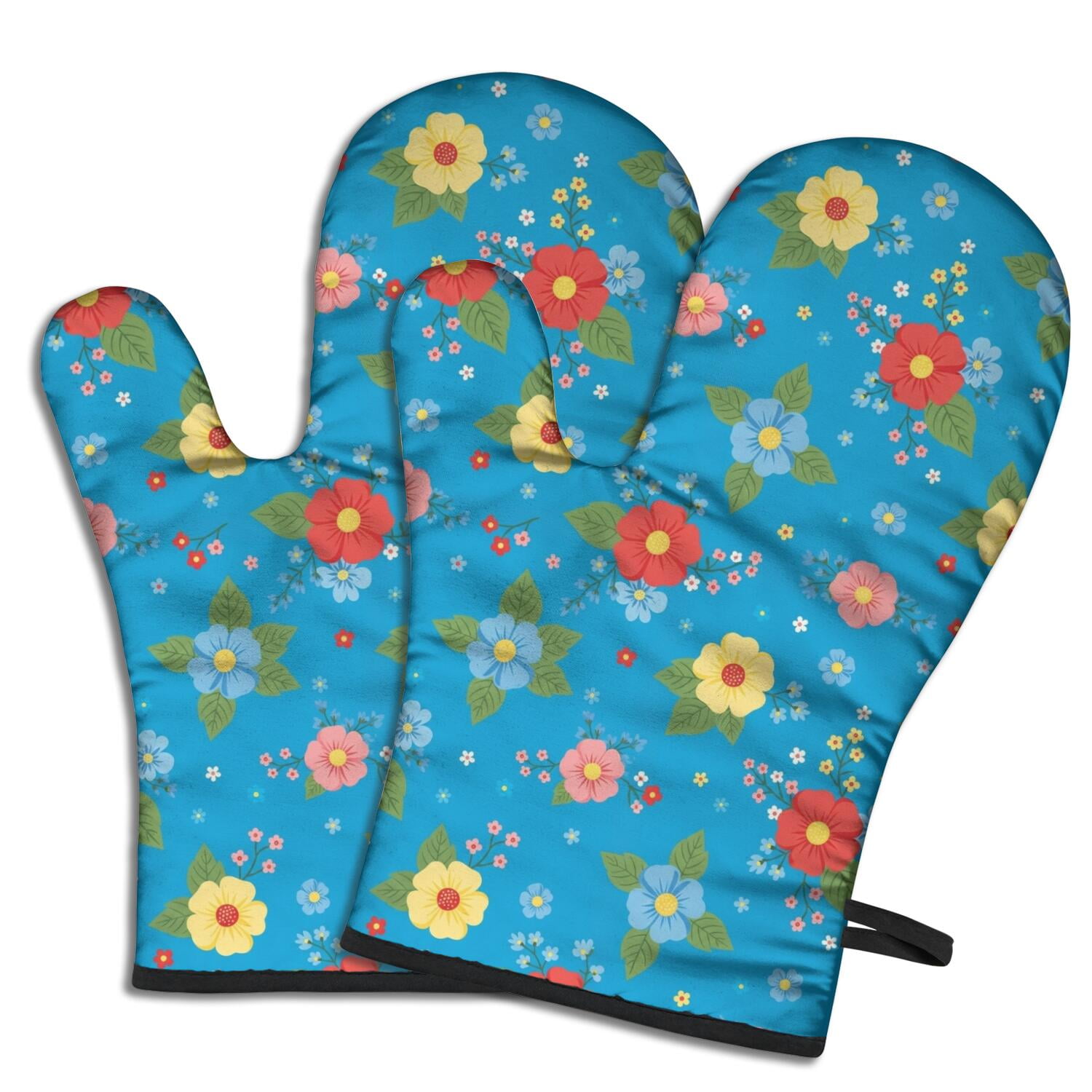 Pioneer Flower Floral Print Pattern Oven Mitt 2-Pack Set, Heat ...