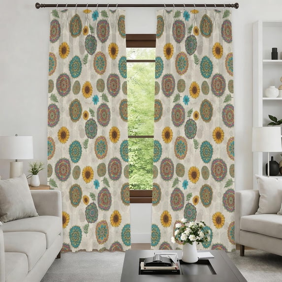 Pioneer Flower Floral Print Pattern Pinch Pleat Semi Sheer Linen ...