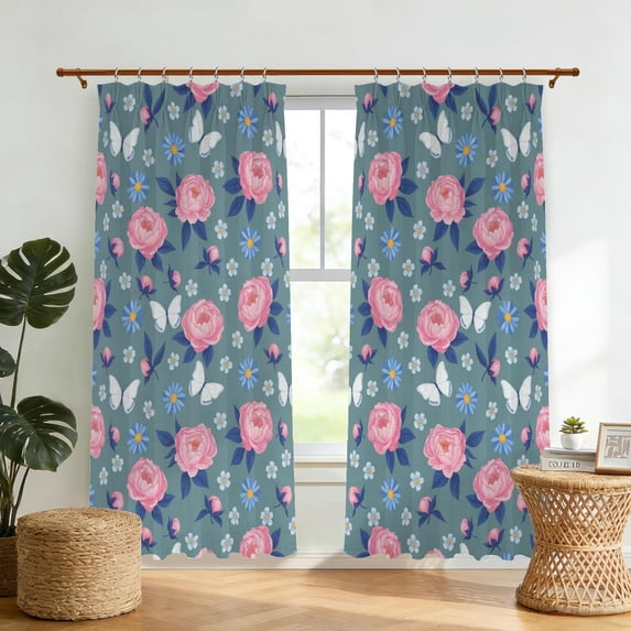 Pioneer Flower Floral Print Pattern Pinch Pleat Semi Sheer Linen ...