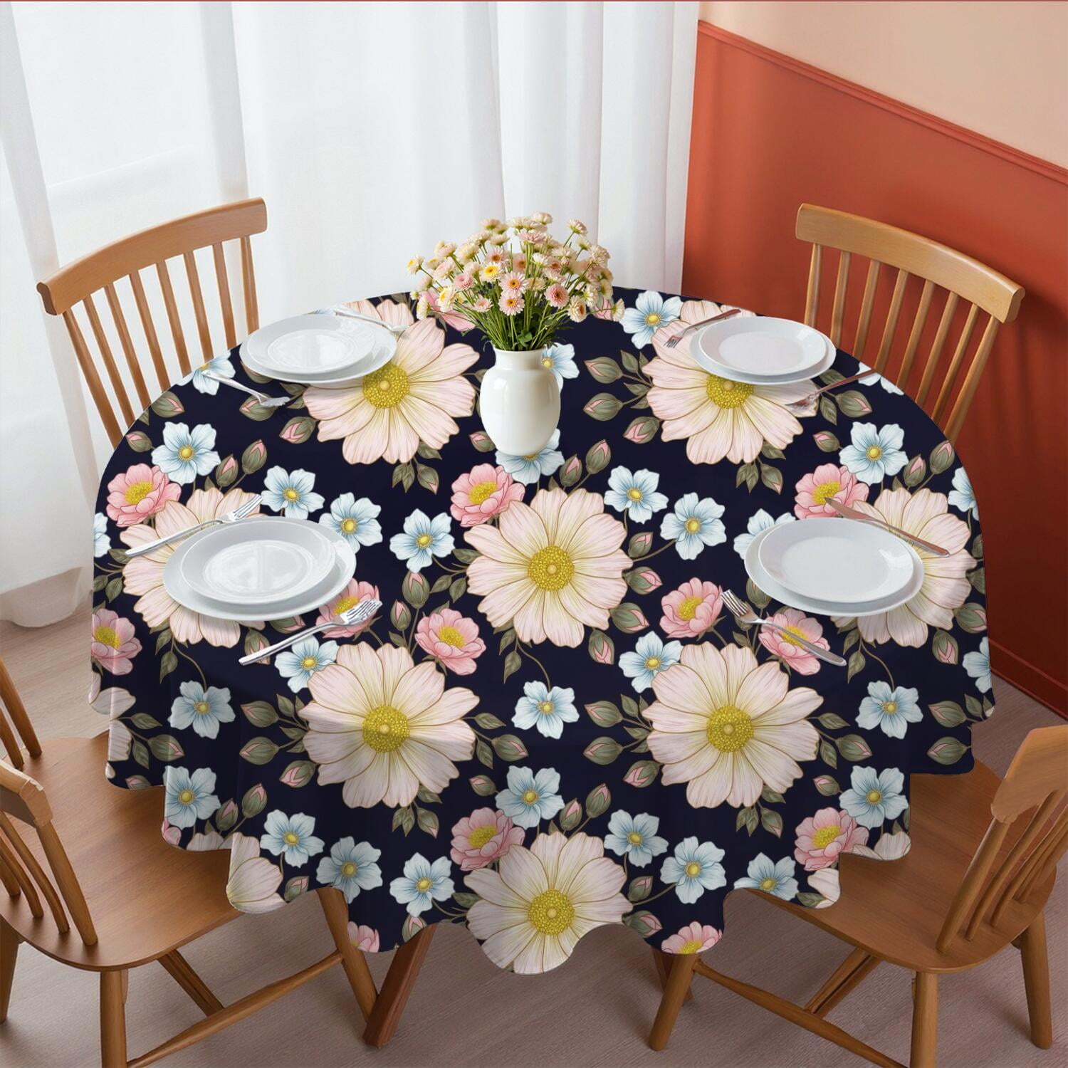 Pioneer Flower Floral Print Pattern Round Tablecloth 60 X 60 Inch ...