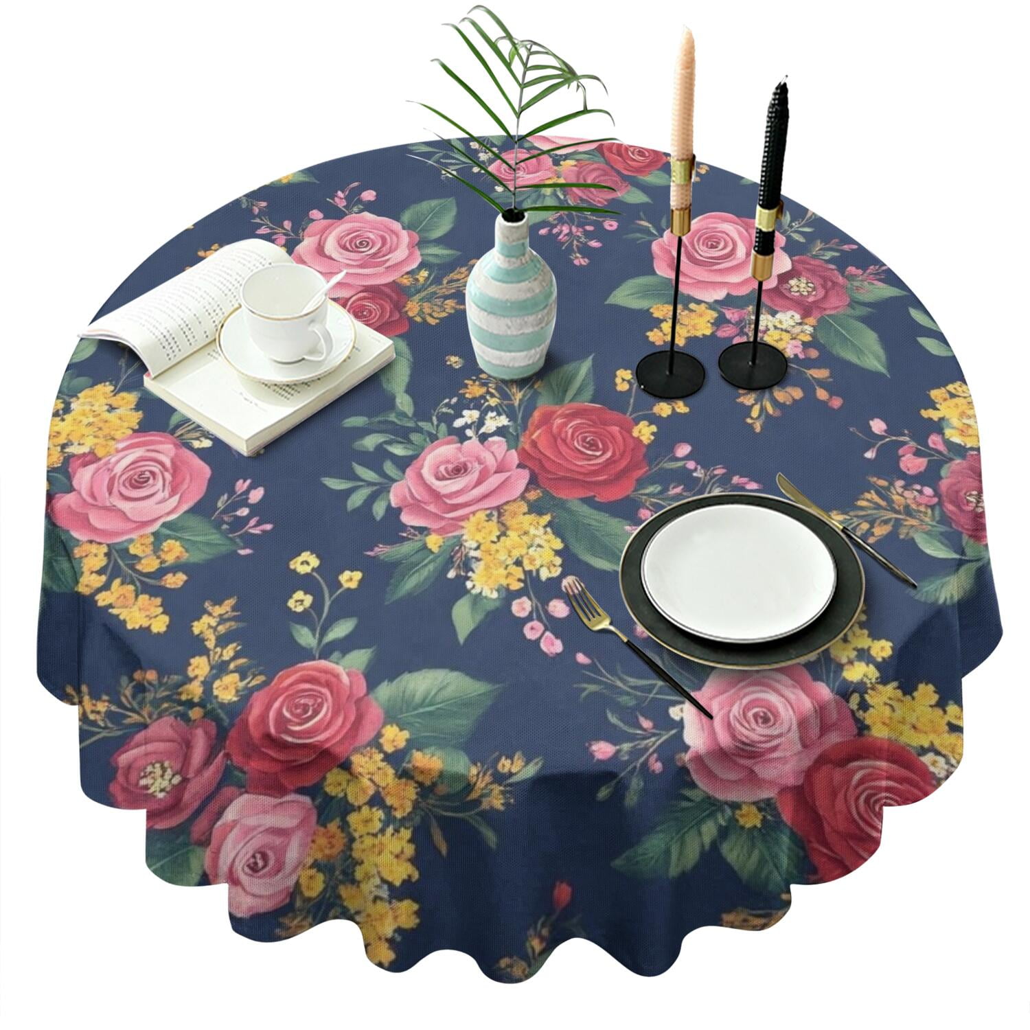 Pioneer Flower Floral Print Pattern Round Tablecloth 60"x60",Wrinkle ...