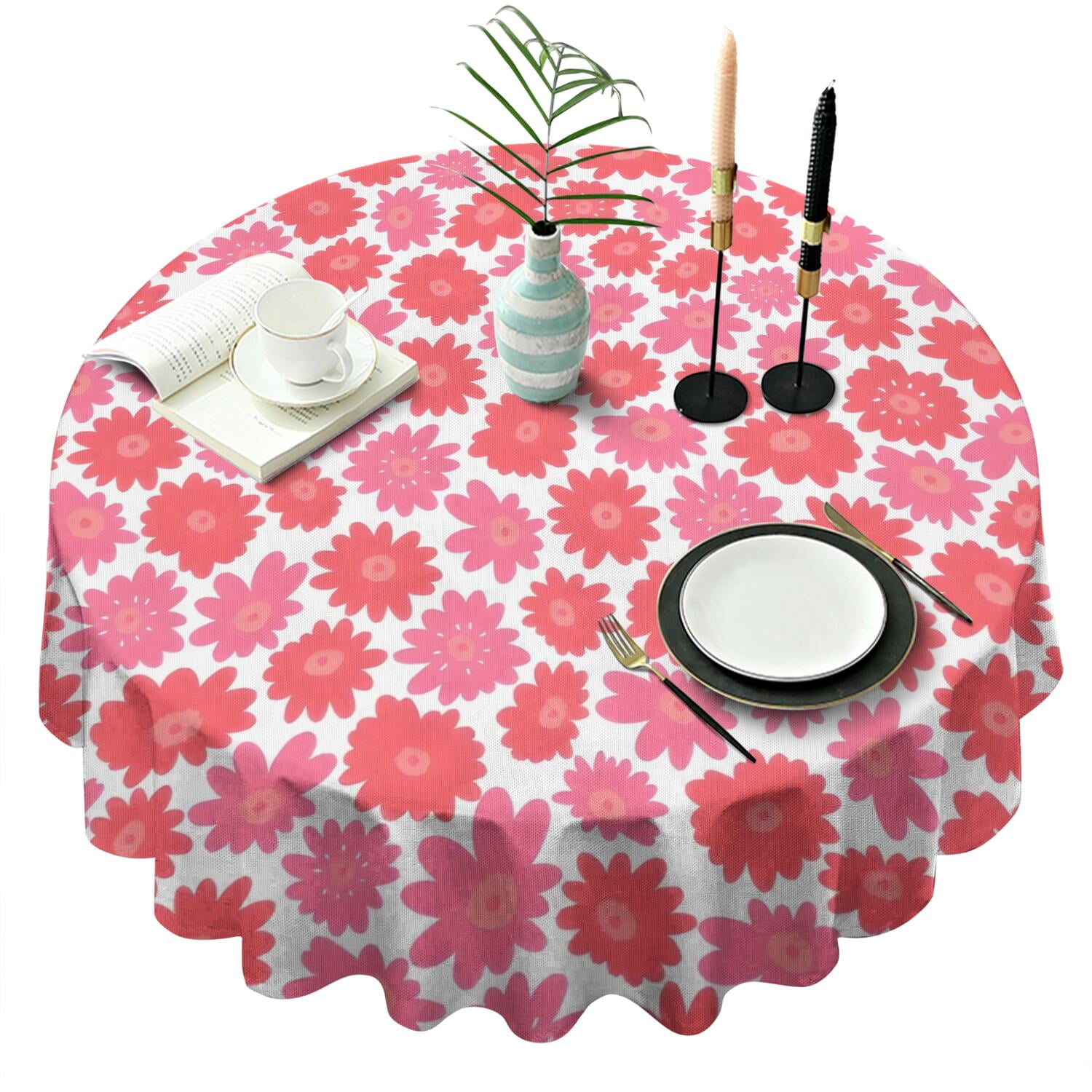 Pioneer Flower Floral Print Pattern Round Tablecloth 60"x60",Wrinkle ...