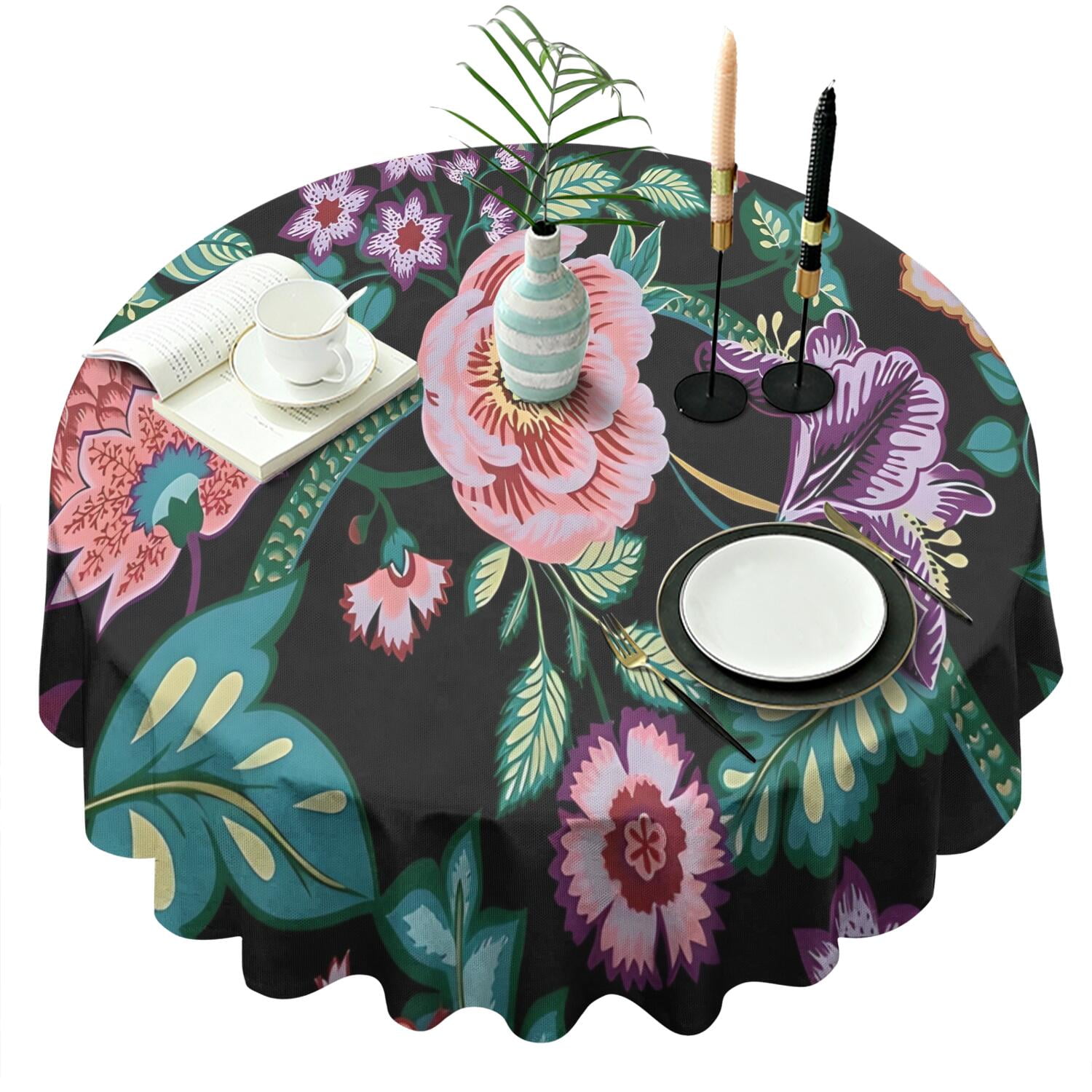 Pioneer Flower Floral Print Pattern Round Tablecloth 60"x60",Wrinkle ...