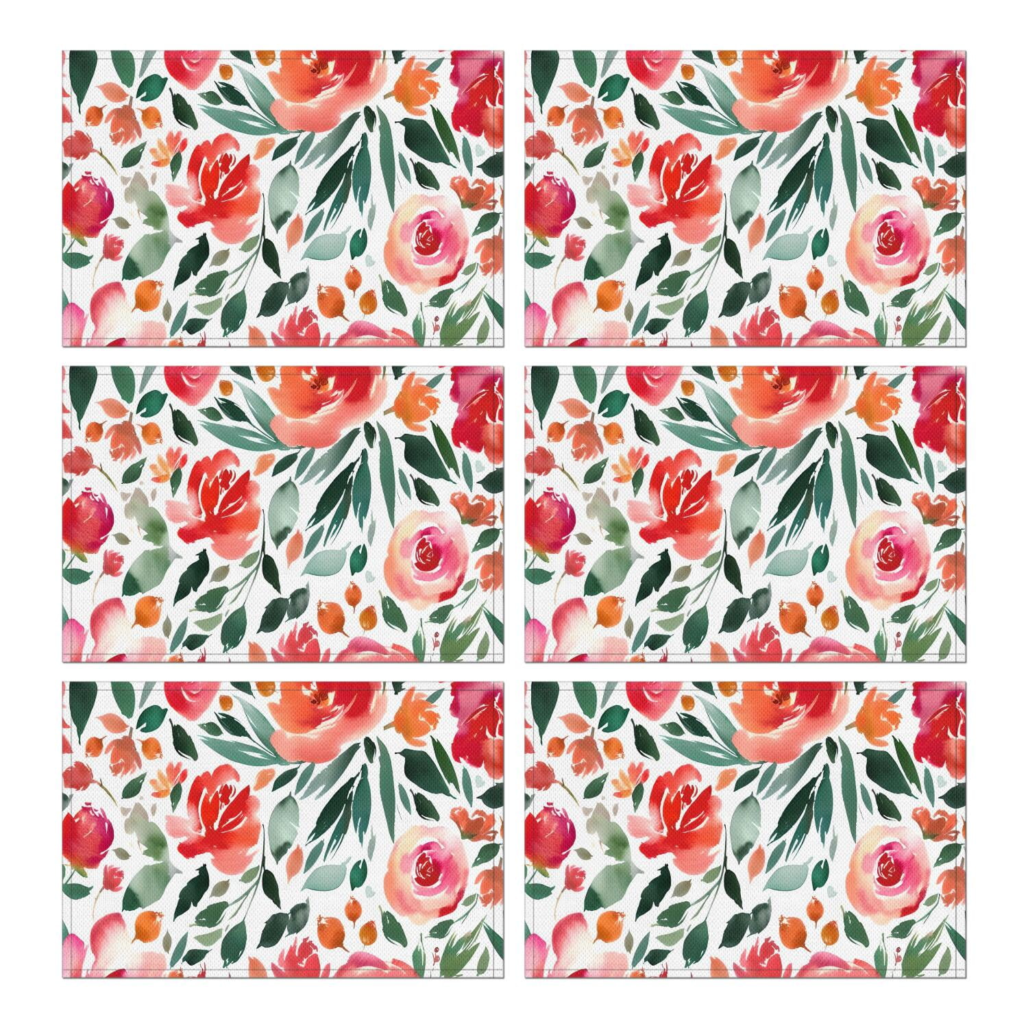 Pioneer Flower Floral Print Pattern Summer Placemats Table Placemats Set Of 6-Linen Kitchen ...