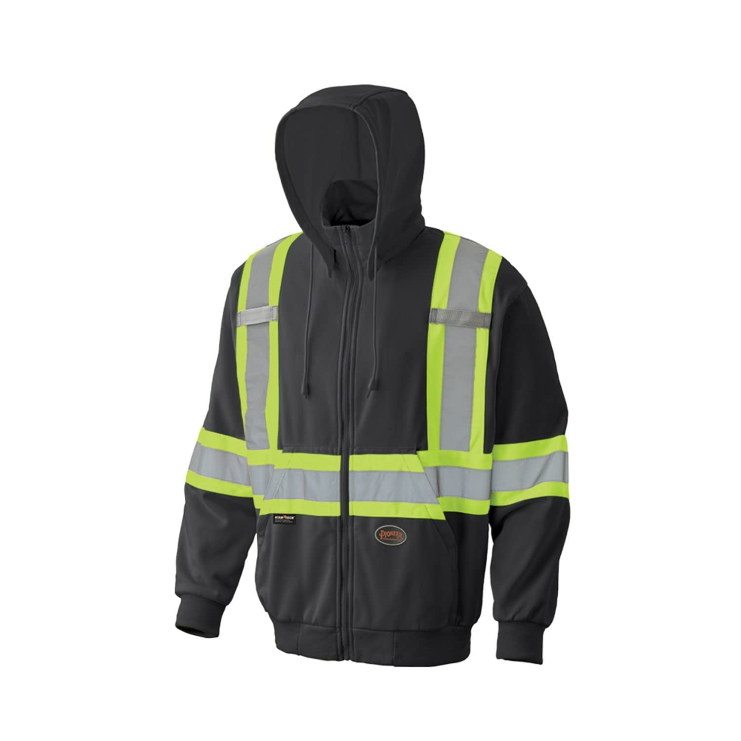 Pioneer Hi Vis Safety Black Hoodie - Zip-Up Style with Reflective Tape ...