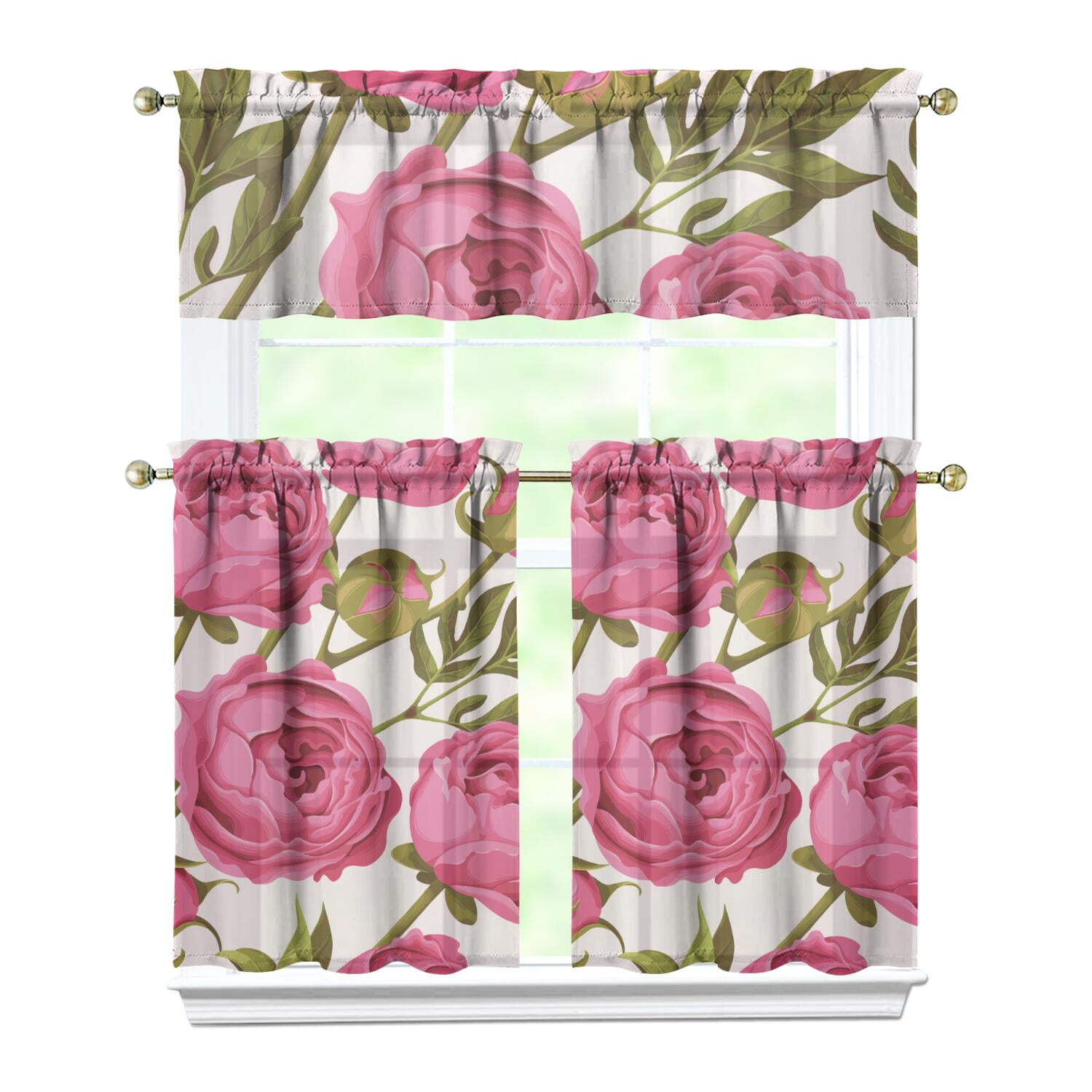 Pioneer Kitchen Curtains and Valance Set 36 Inch Tier Red Fresh Wild ...