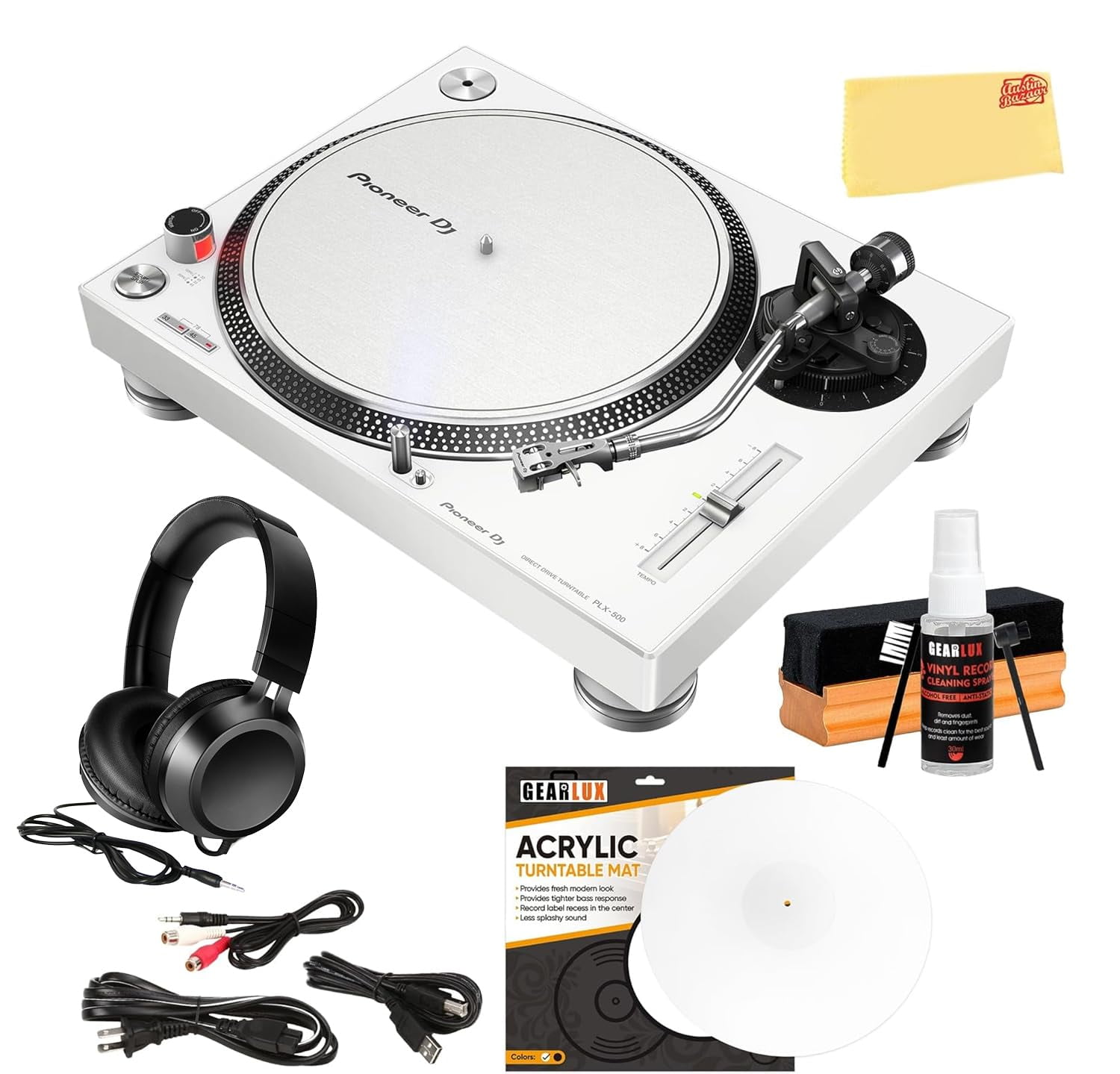 Pioneer PLX-500-W Direct Drive Turntable - White Bundle with Headphones ...
