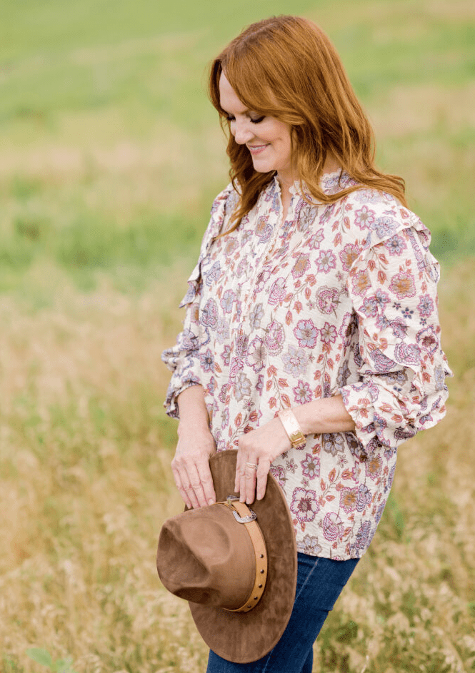 Pioneer Woman Women's Pleated Ruffle Blouse - Walmart.com