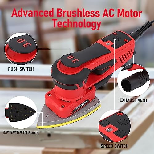PioneerWorks Electric Detail Sander with 12 Sanding Paper, 350W ...
