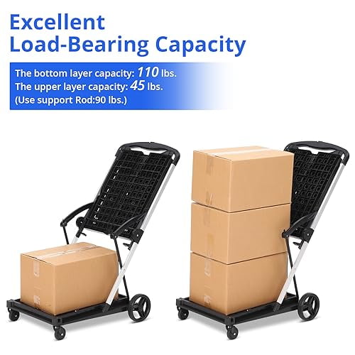 PioneerWorks Folding Shopping Cart with Wheels, Collapsible Cart with ...