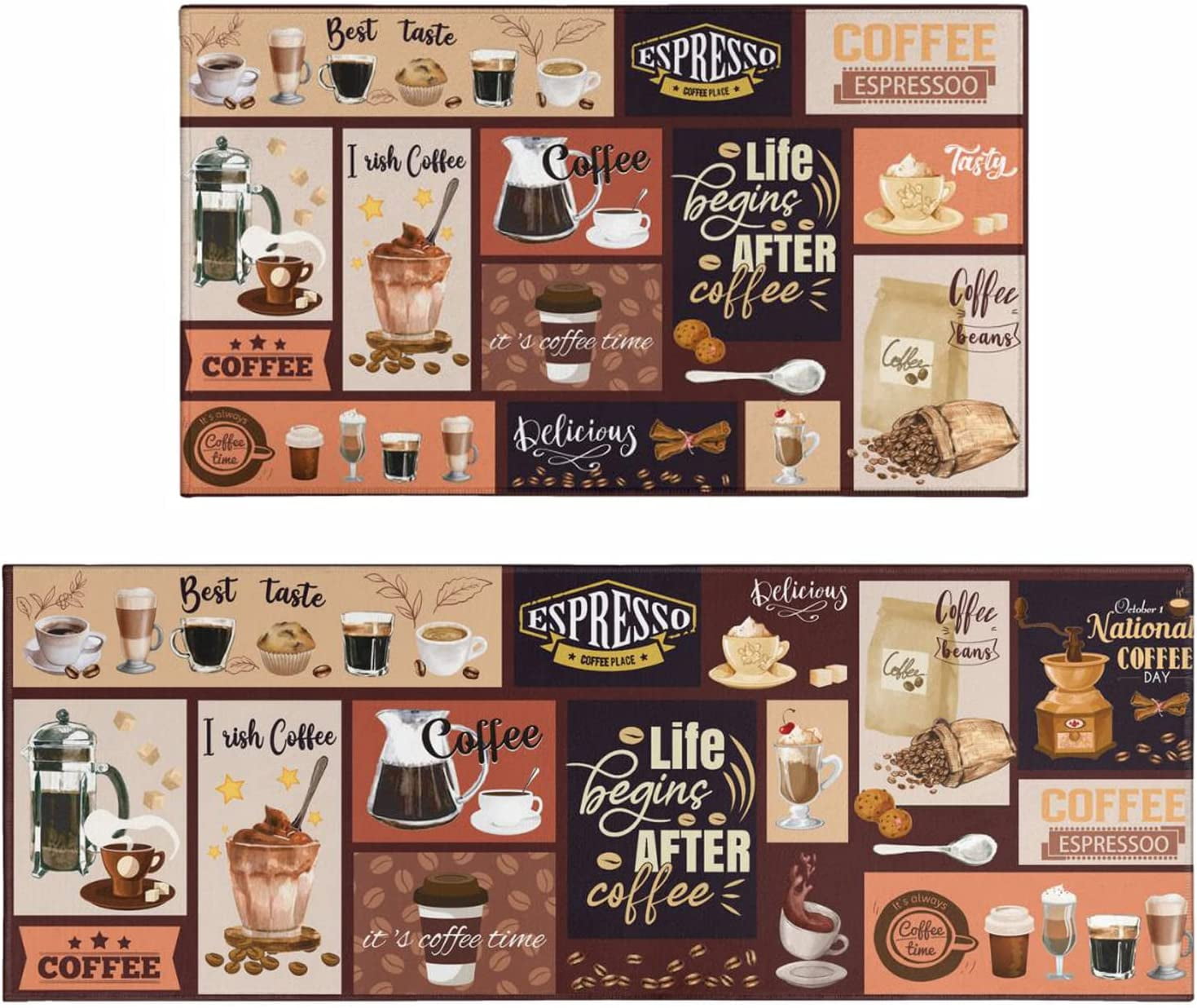 Walmart Coffee Themed 2-Pc Kitchen Rugs and Mats, Non-Slip, Anti ...