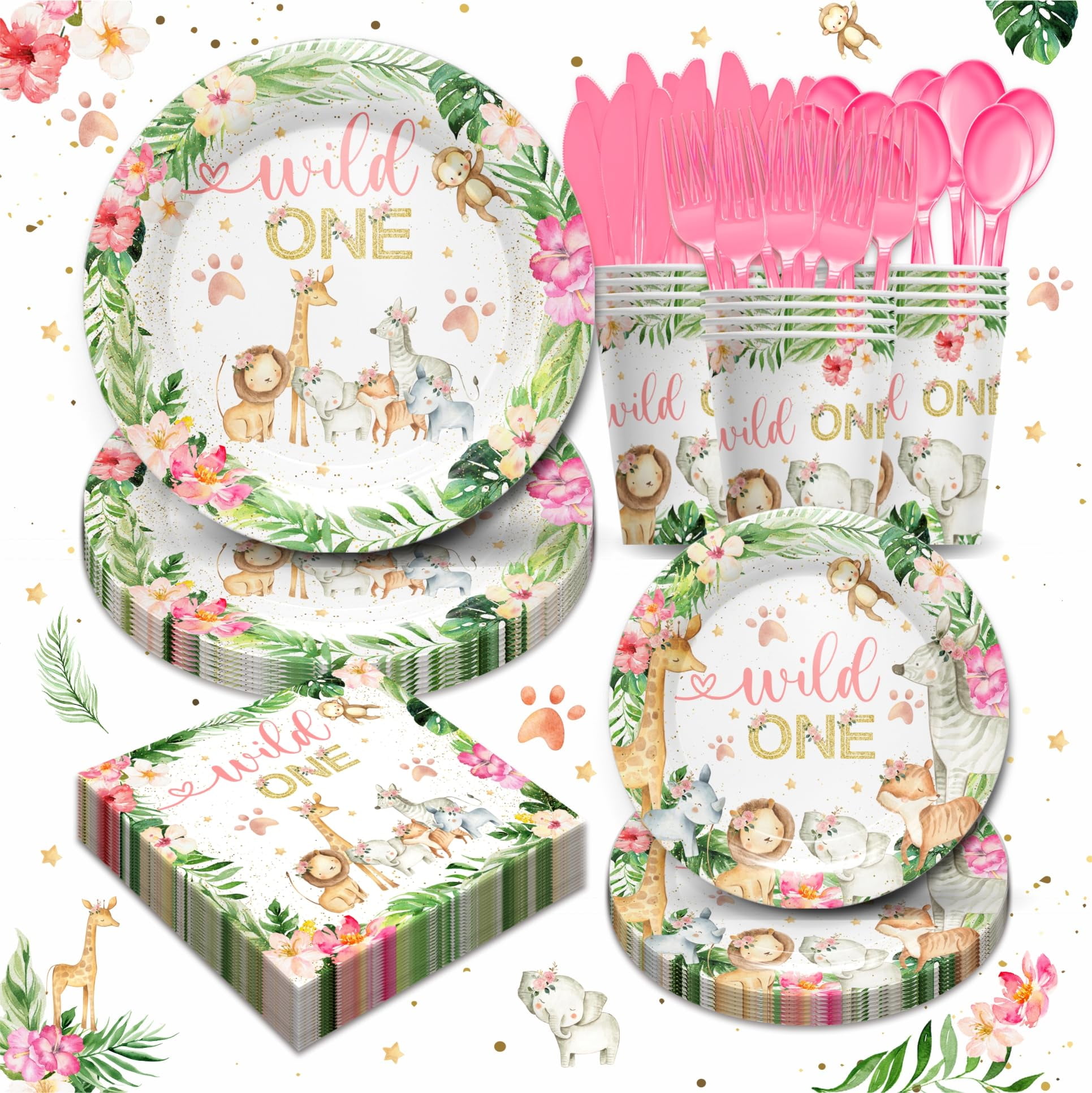 Piooluialy Wild One Birthday Party Supplies AIS1 for Girls Set - Safari ...
