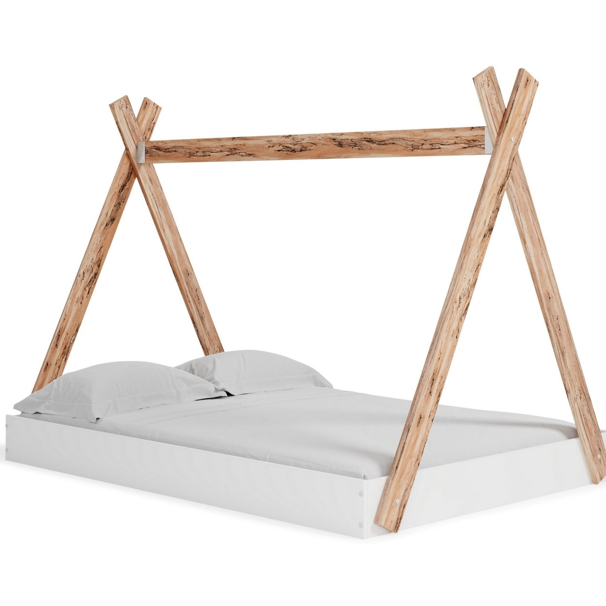 Pipa Modern Full Bed Crossed Wood A Frame Tent Stand Crisp White Base ...
