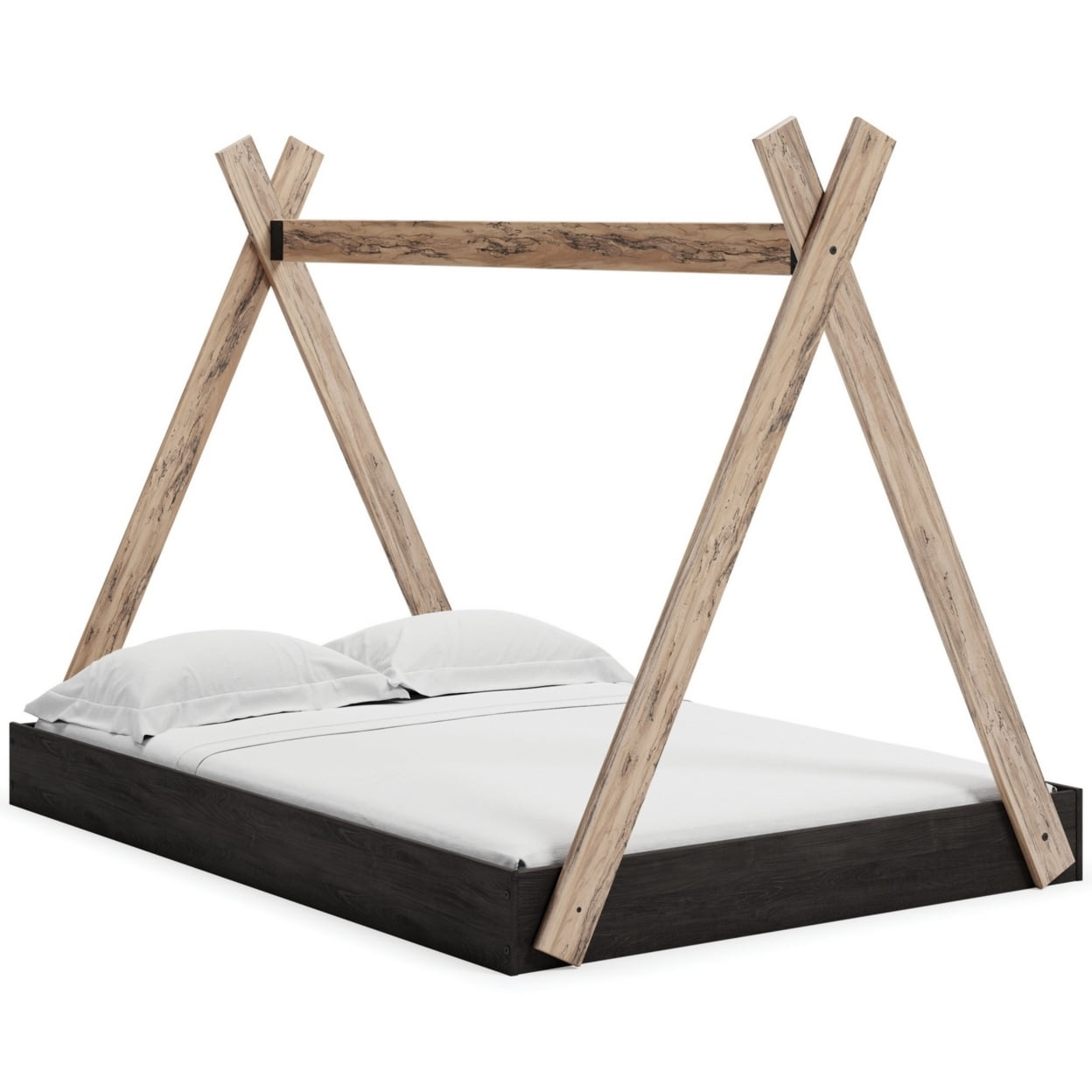 Pipa Modern Full Bed, Crossed Wood A Frame Tent Stand, Jet Black Base ...