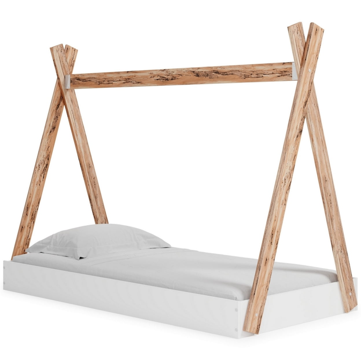 Pipa Modern Twin Size Bed, Crossed Wood A Frame Tent Stand, Pure White ...
