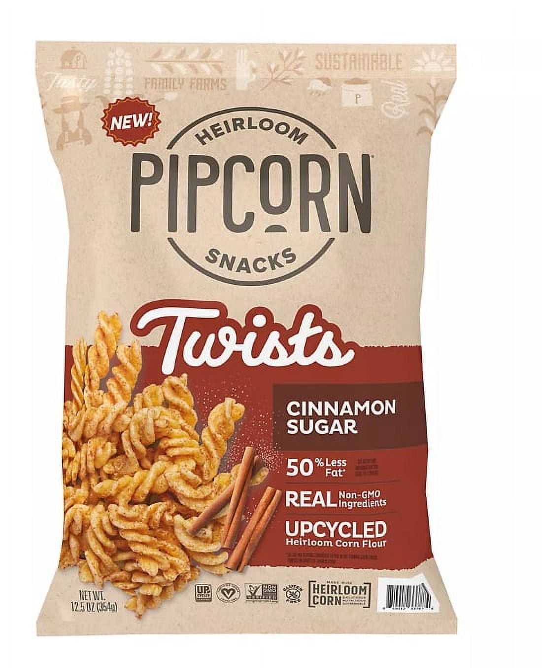 Pipcorn Heirloom Twists, Cinnamon Sugar Corn Snacks, 12.5 oz Bag ...