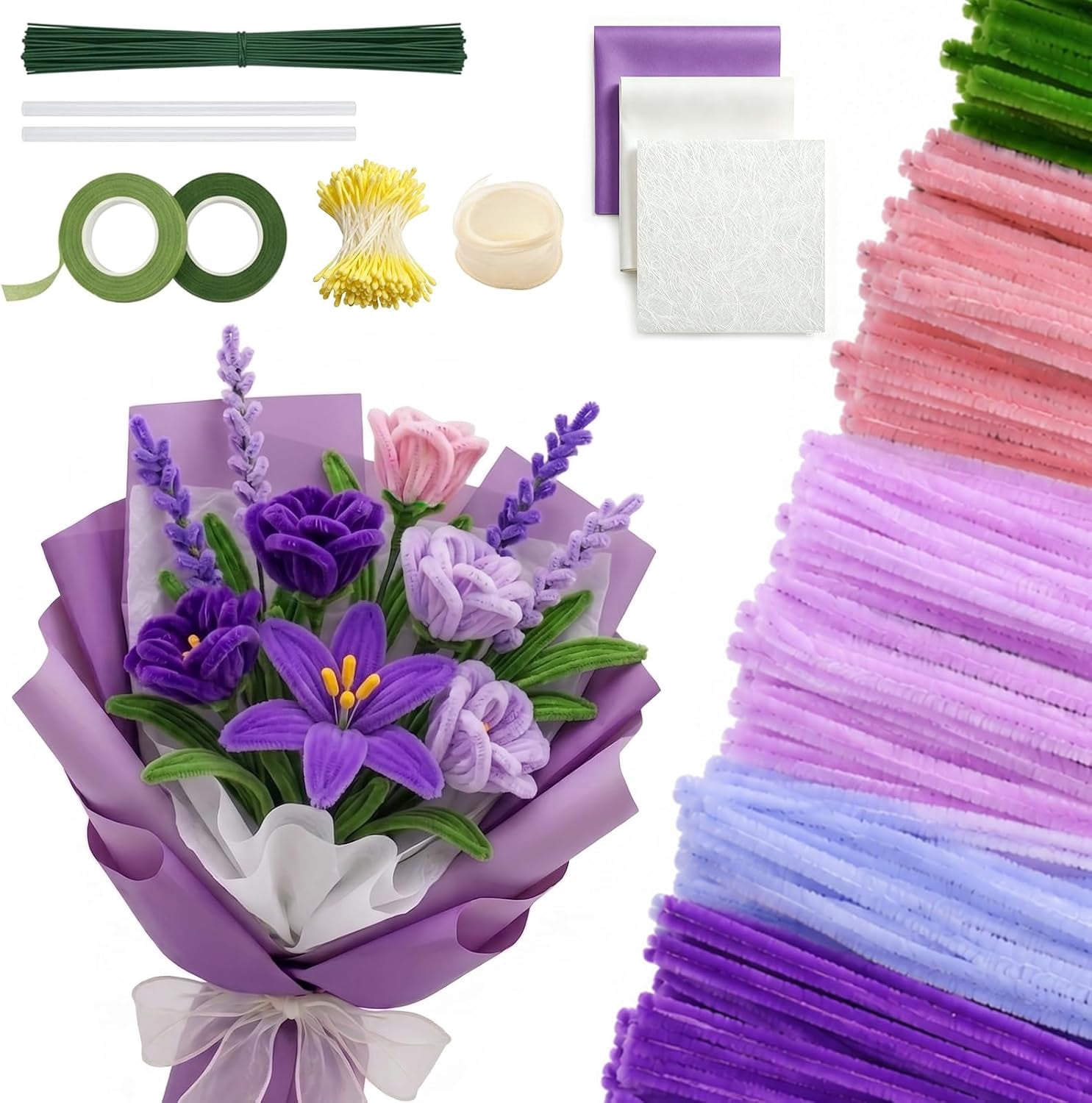 Pipe Cleaner Flower Kit, 500 Pcs Purple Chenille Stems Bulk - Walmart.com