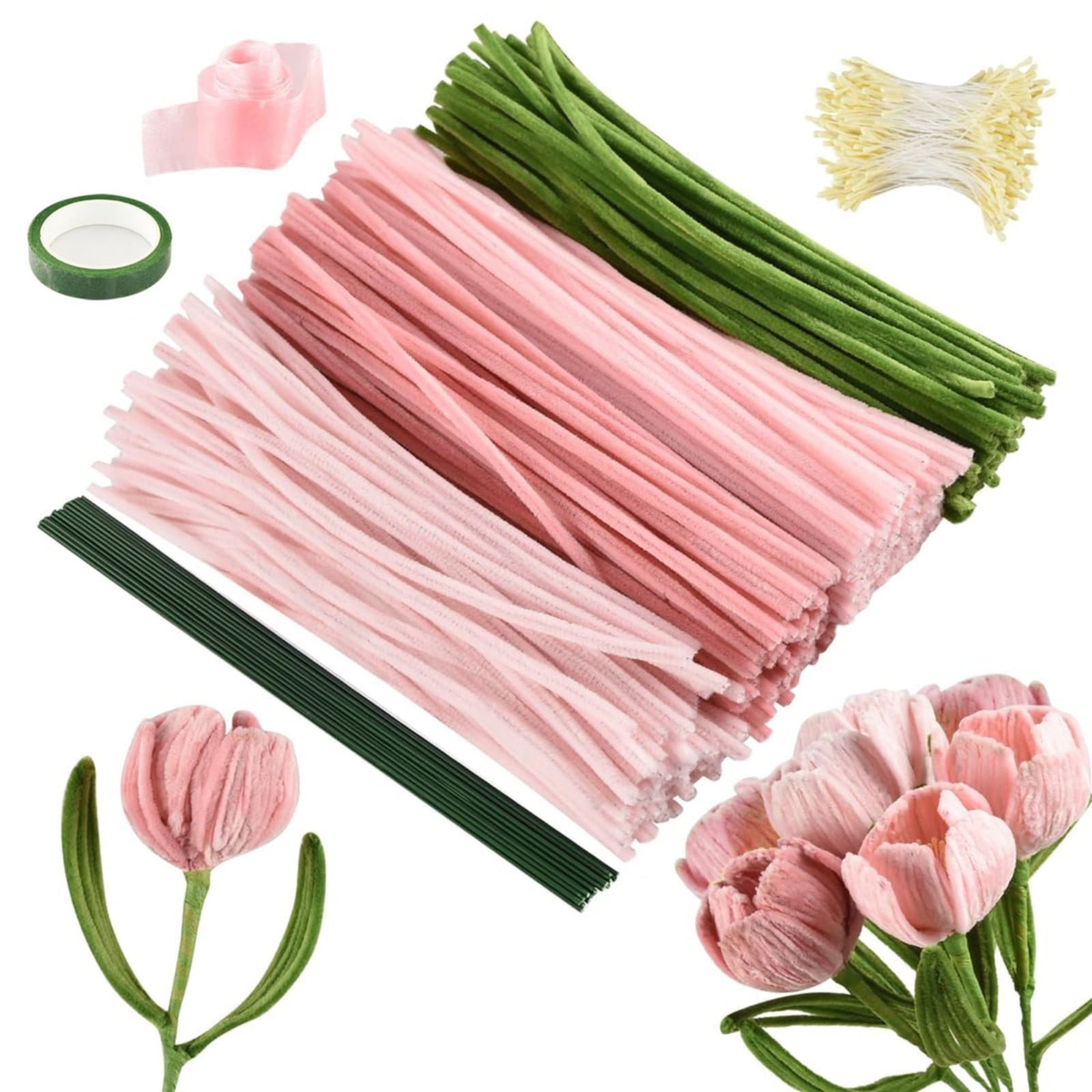 Pipe Cleaner Flowers Pink Pipe Cleaners Set Chenille Stems Green Pipe ...