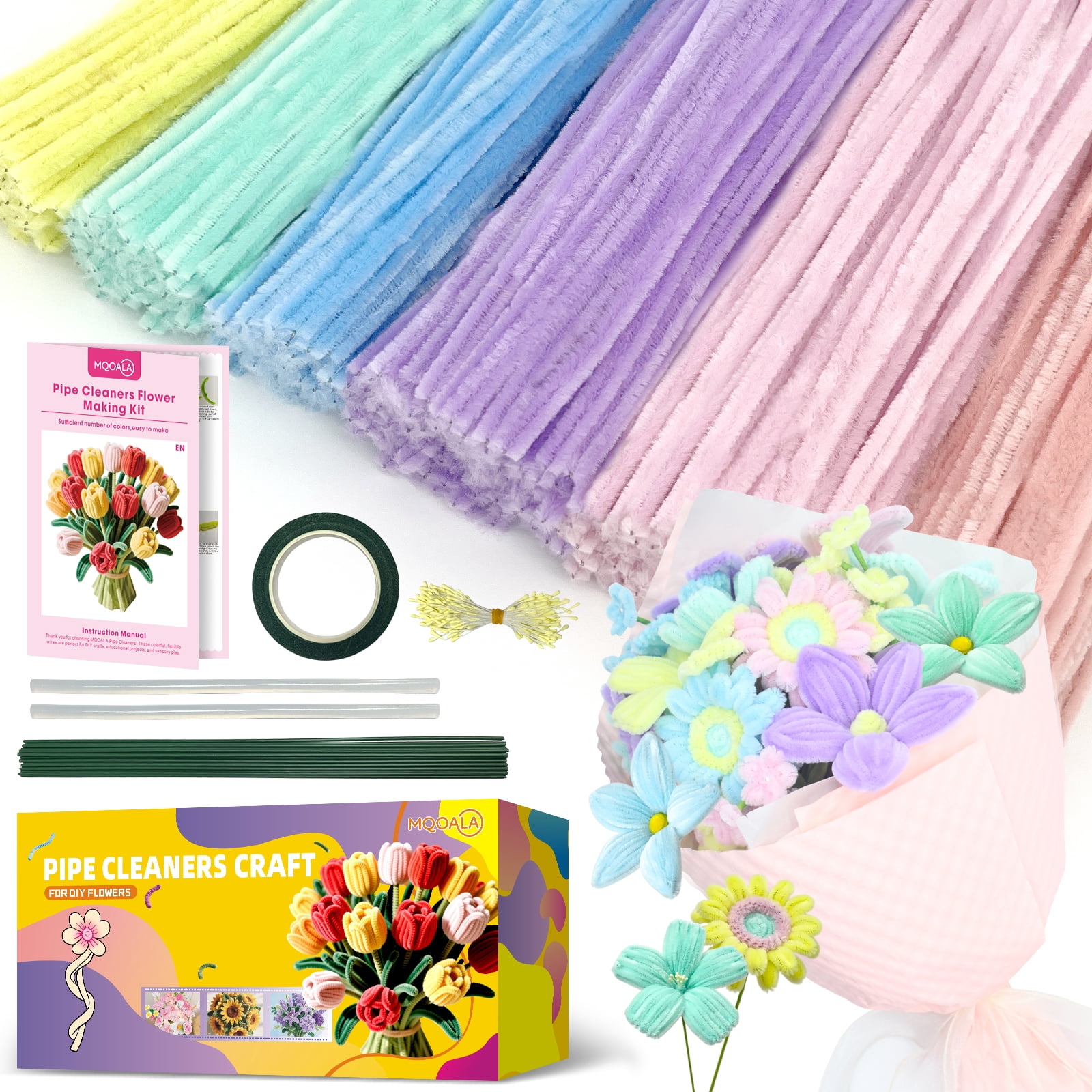 MQ 450 Pcs Pipe Cleaners, 6 Colors Pipe Cleaners Crafts, Macaron Candy ...