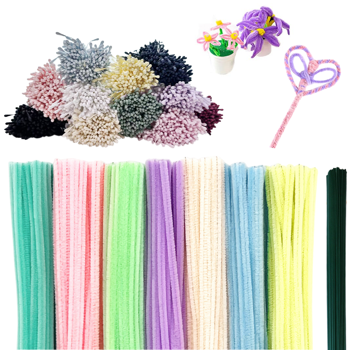 Pipe Cleaners Chenille Stem, Solid Color Pipe Cleaners Set for Pipe ...