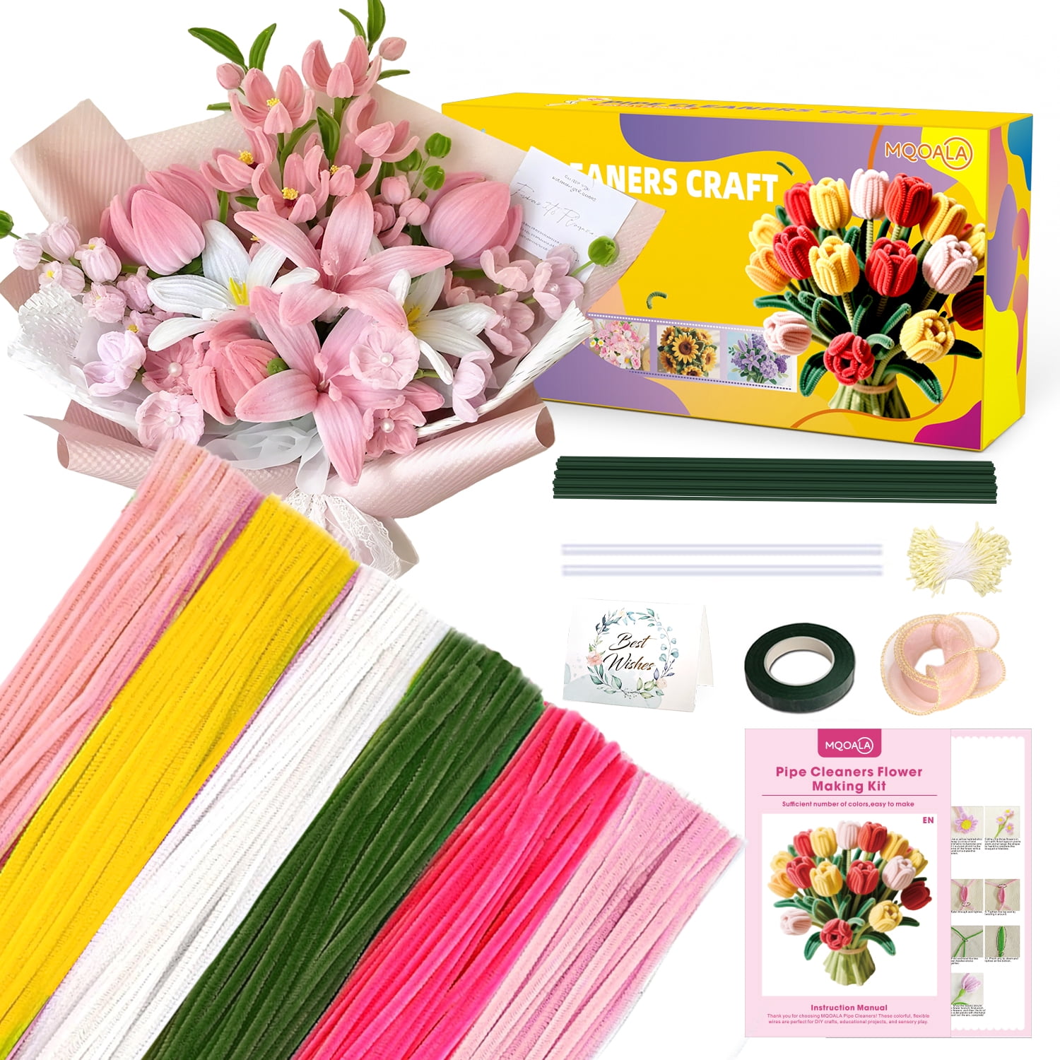 Pipe Cleaners Craft, 450Pcs Pink Tulip Pipe Cleaner Bulk Flower Kit ...
