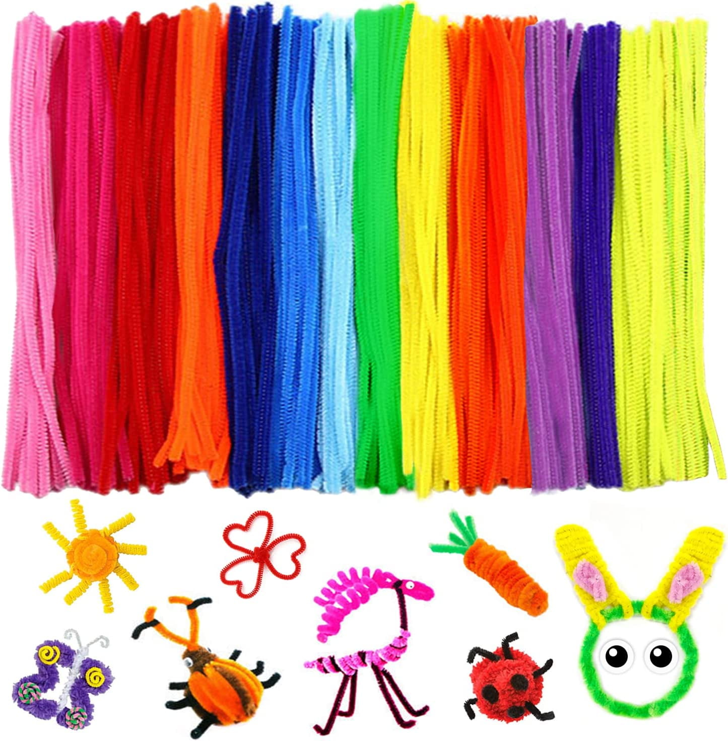 Pipe Cleaners Craft Chenille Stems 100 Pcs Chenille Cleaners Kids Fuzzy ...