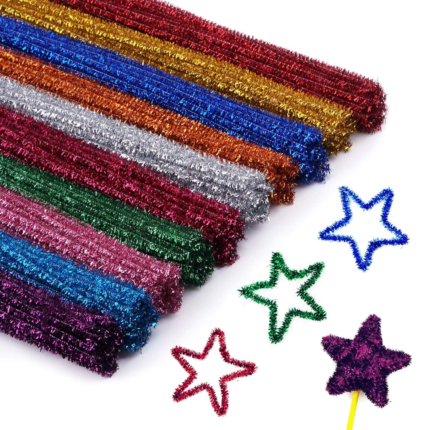 Pipe Cleaners Craft Supplies - 300pcs 10 Colors Glitter Pipe Cleaners ...