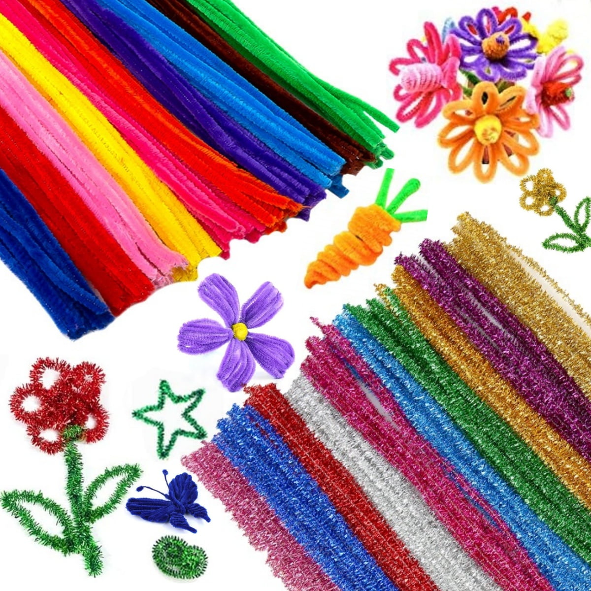 Pipe Cleaners Craft Supplies, Boriyuan 200 Pcs Glitter Color +200 Pcs ...