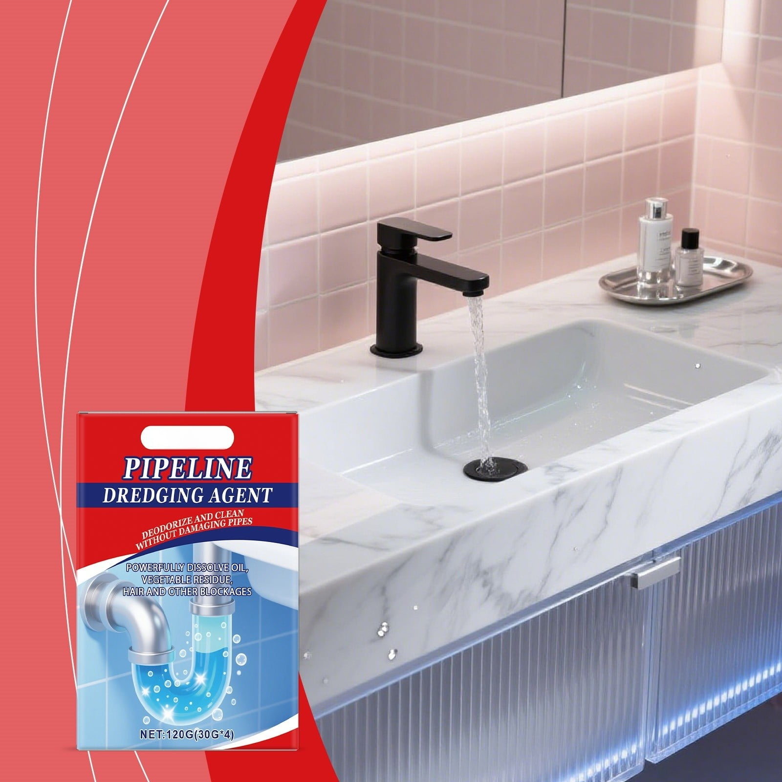 Pipe Dredging Powder Dissolves Grease Hair for Kitchen Bathroom Drains ...