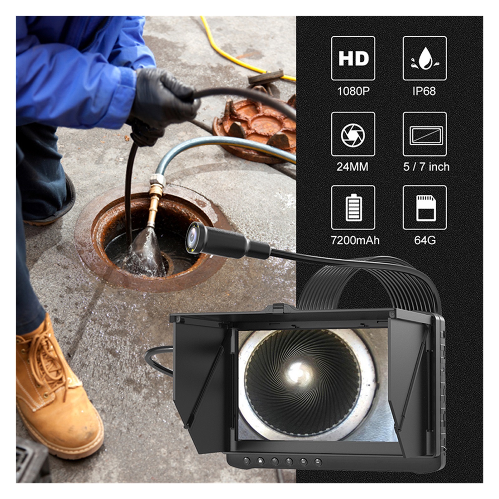 Pipe Inspection Camera Underwater Camera IP68 Waterproof Industrial ...