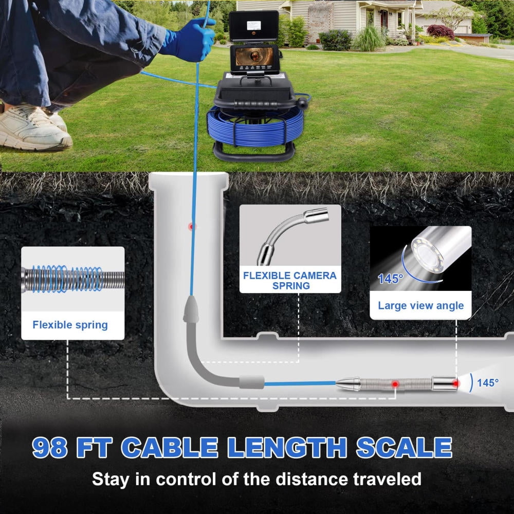 Pipe Inspection Sewer Camera 100FT, Auto-Leveling with 5" Color Screen ...