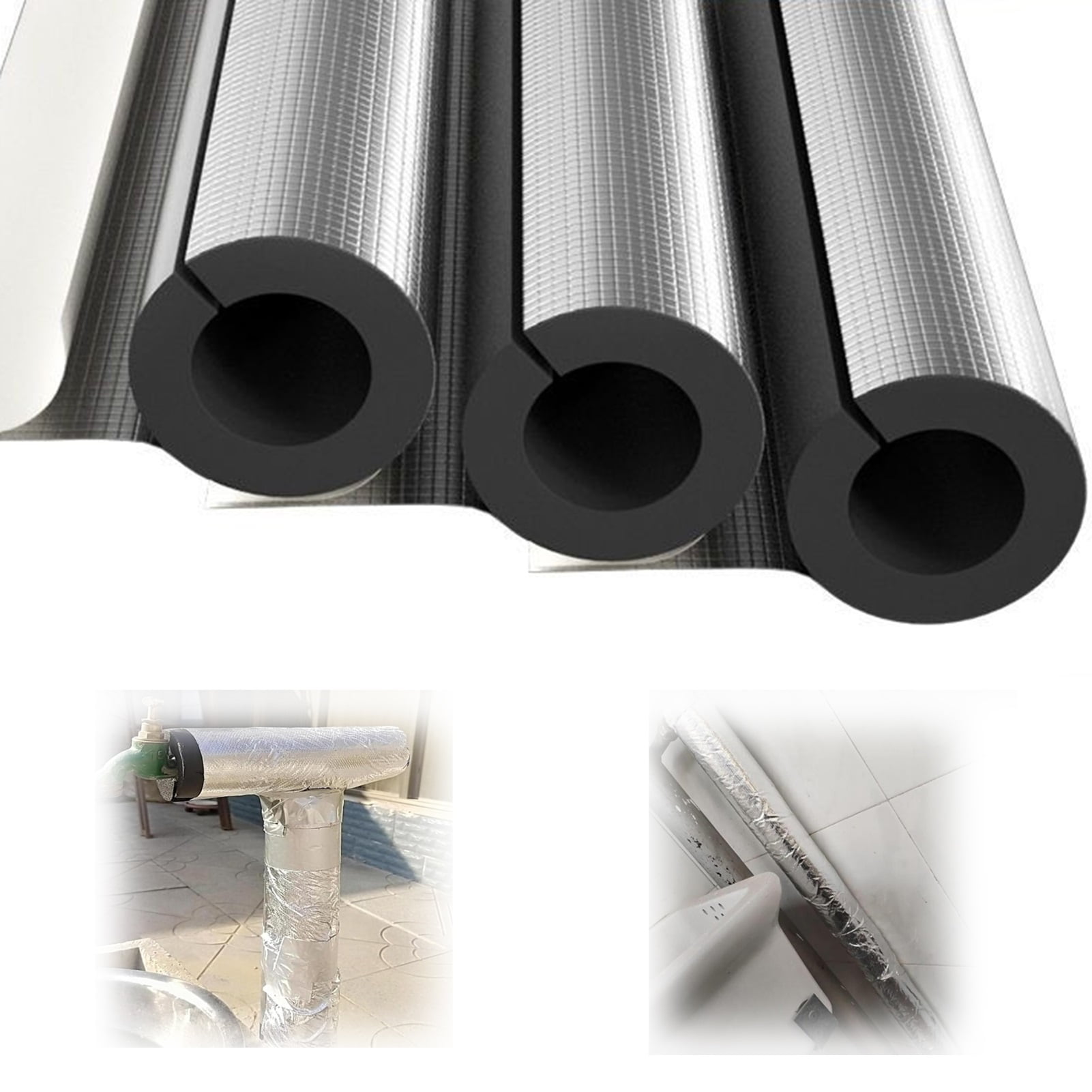 Pipe Insulation Foam Tube with Aluminum Foil, L 3.12ft, ID 22/27/34/43 ...