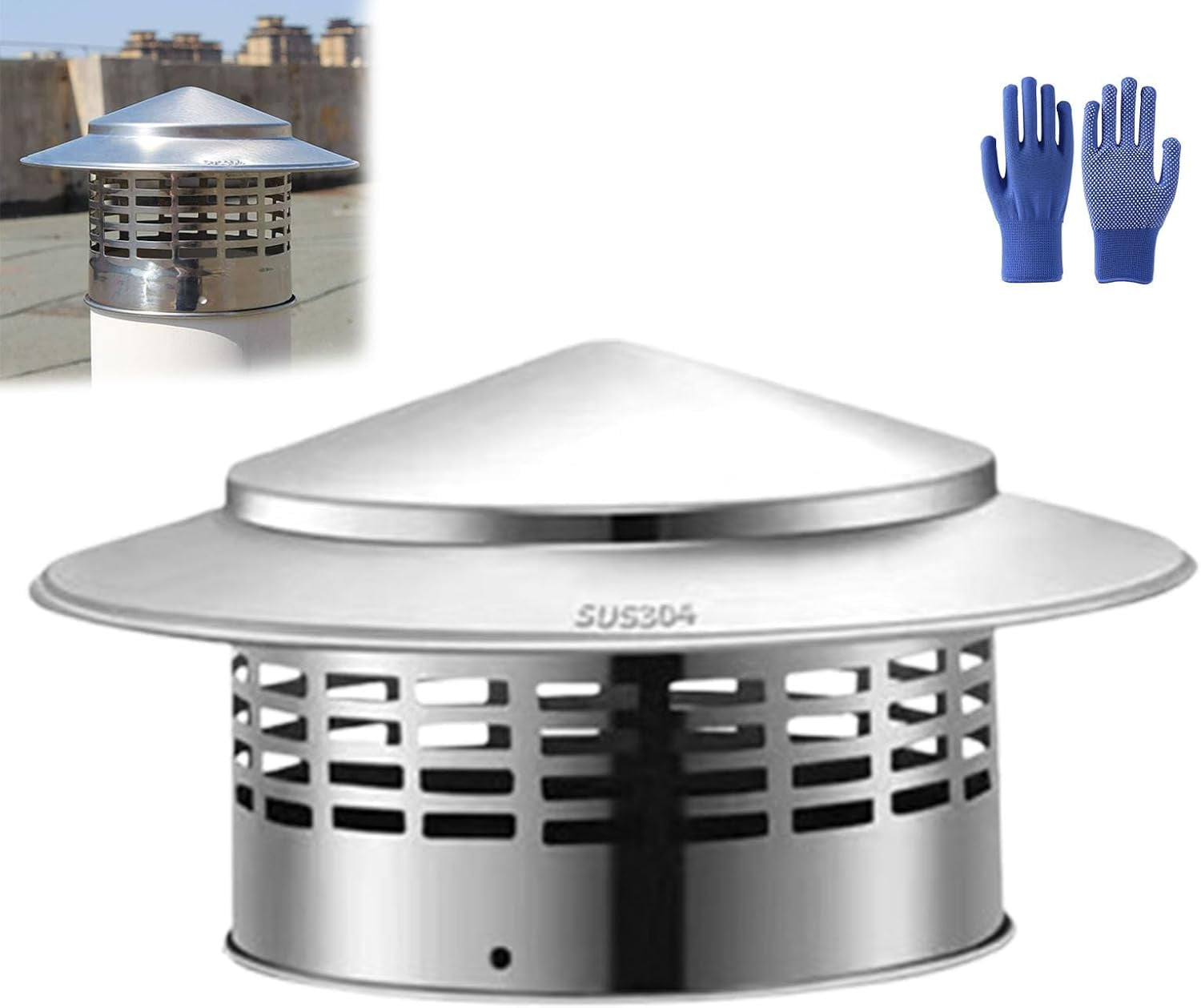 Pipe Rain Cover, 304 Stainless Steel Chimney Cap for Roof Vent, Chimney ...