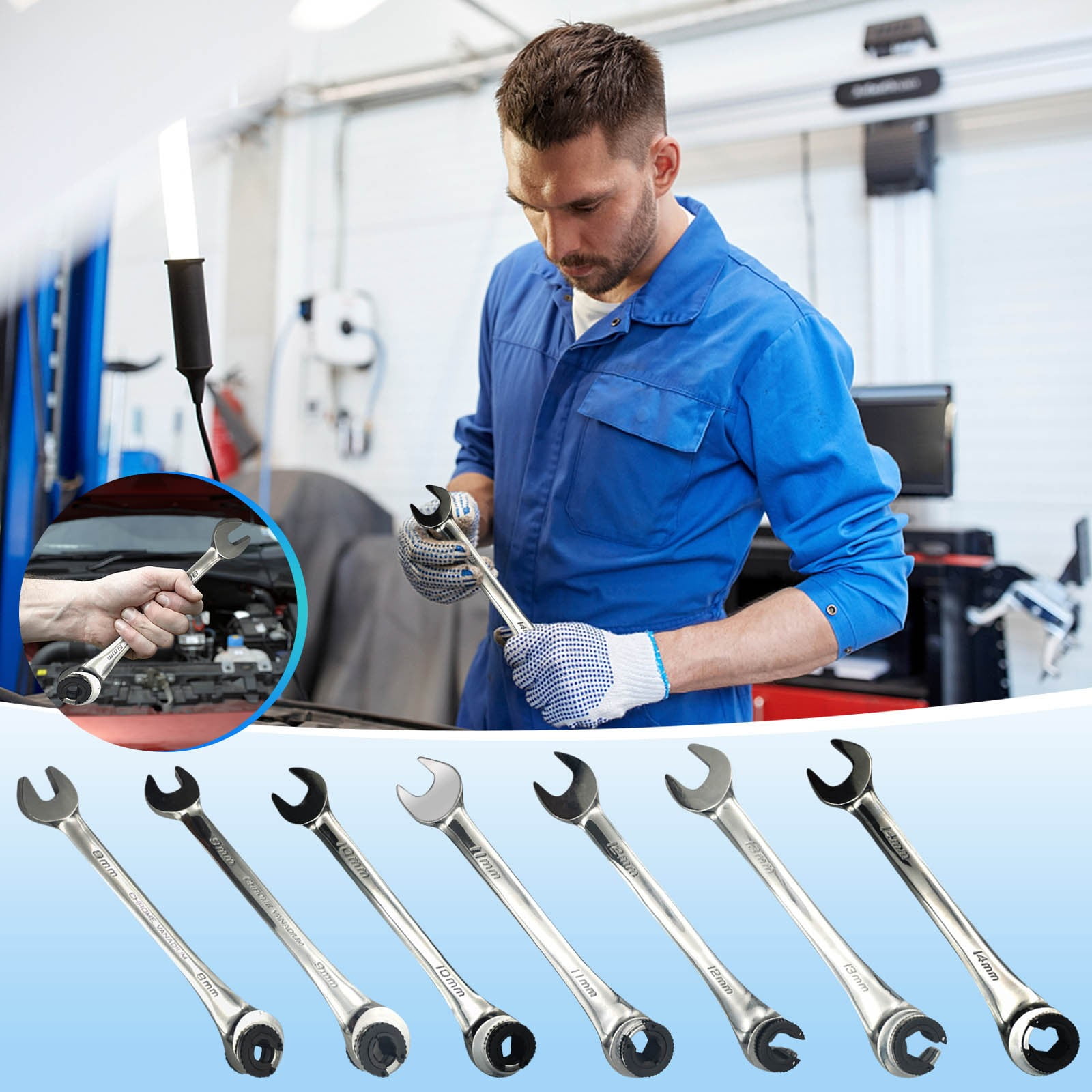 Pipe Ratchet Wrench, Open End Double Head, 8-14mm Sizes, 72-tooth ...