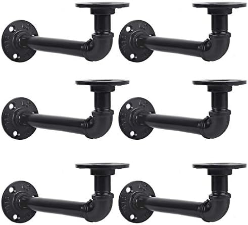 Pipe Shelf Brackets Set of 6(19x9cm) Iron Pipe Brackets Industrial Pipe ...