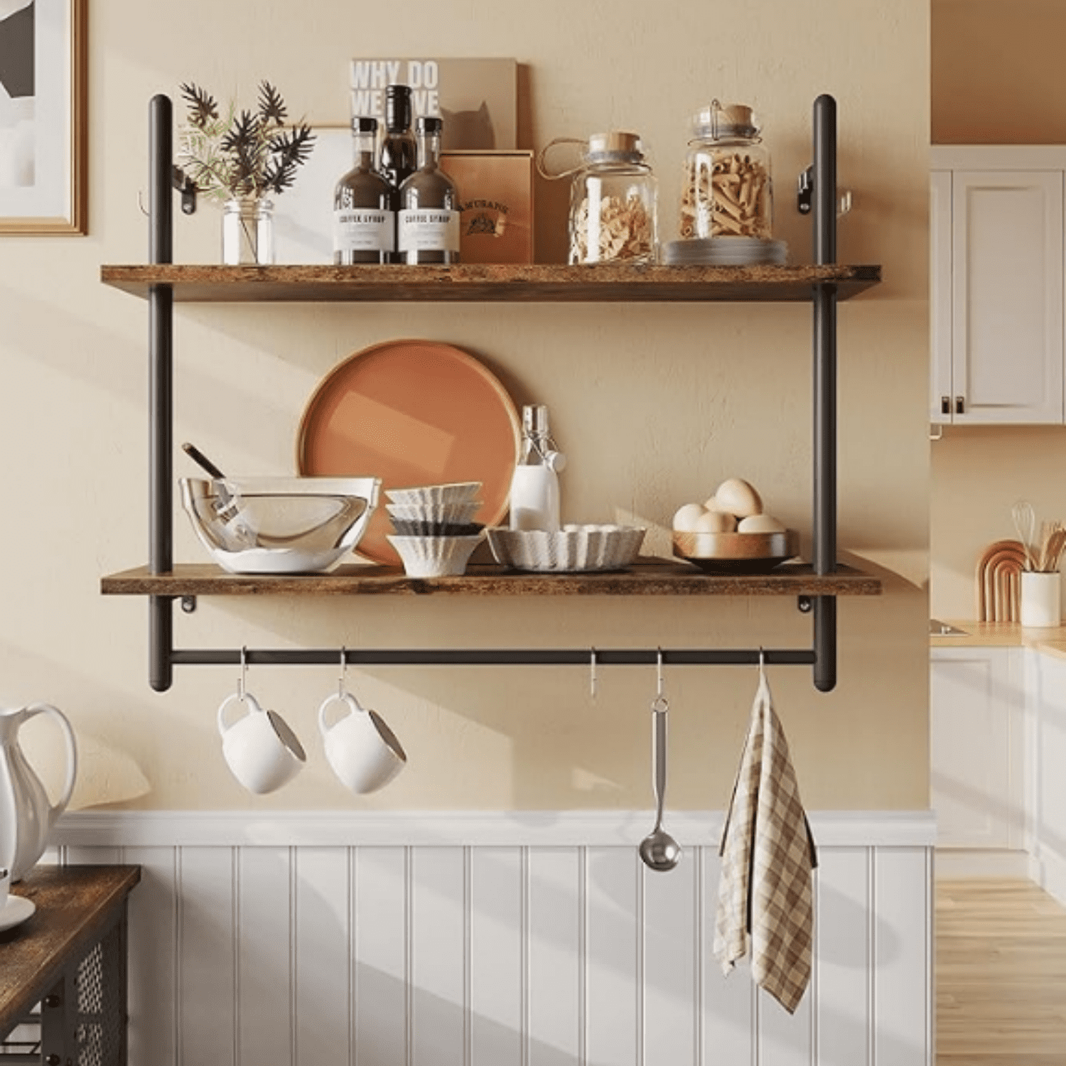 Pipe Shelf Industrial Floating Shelving 31" Kitchen Wall-Mounted Shelf ...