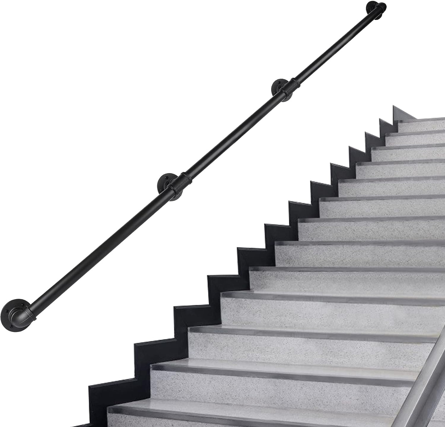 Pipe Stair Handrail, 10 Ft Metal Staircase Handrail, Black Galvanized ...